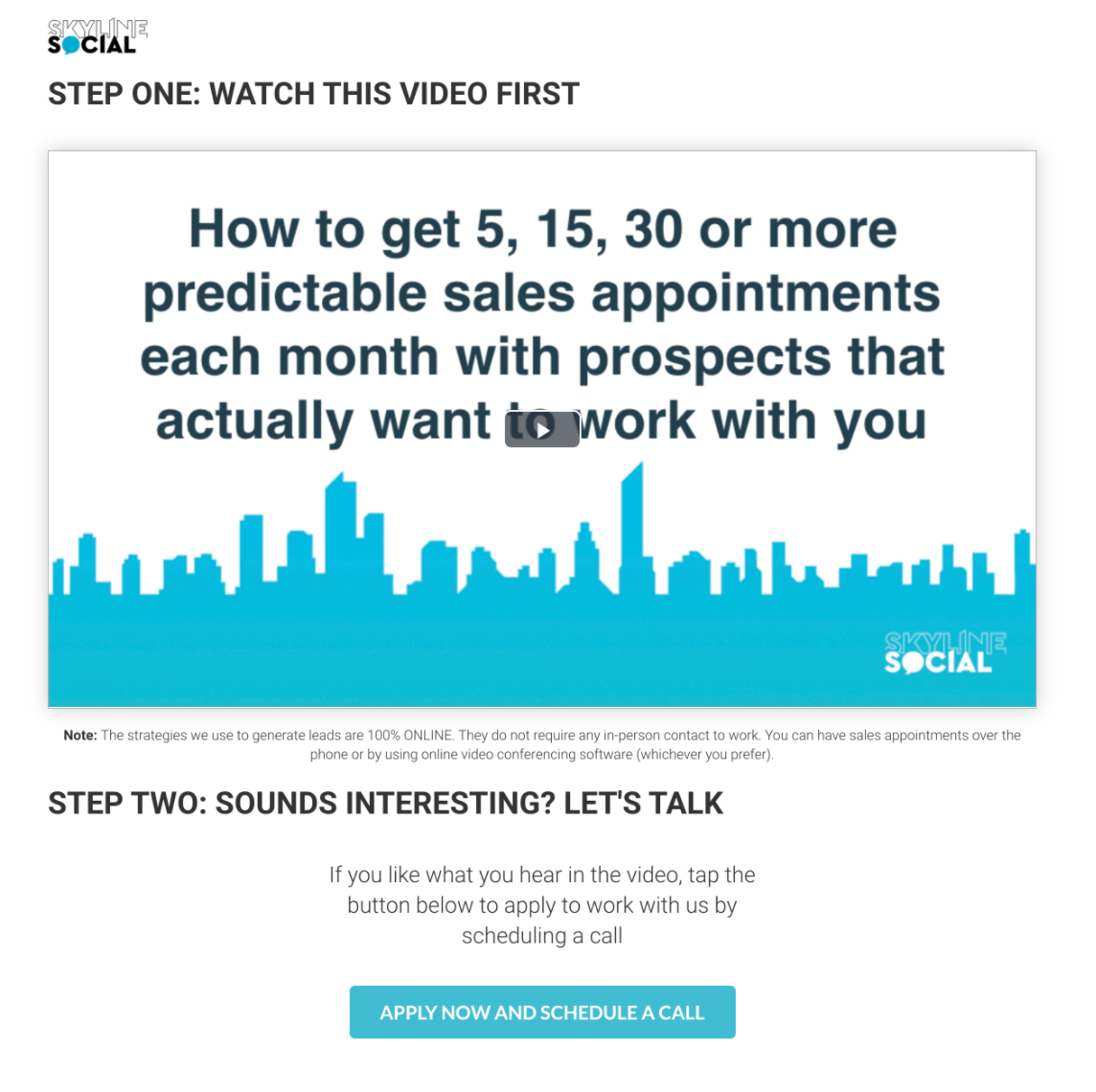 Video Sales Letter Screenshot Example Skyline Social
